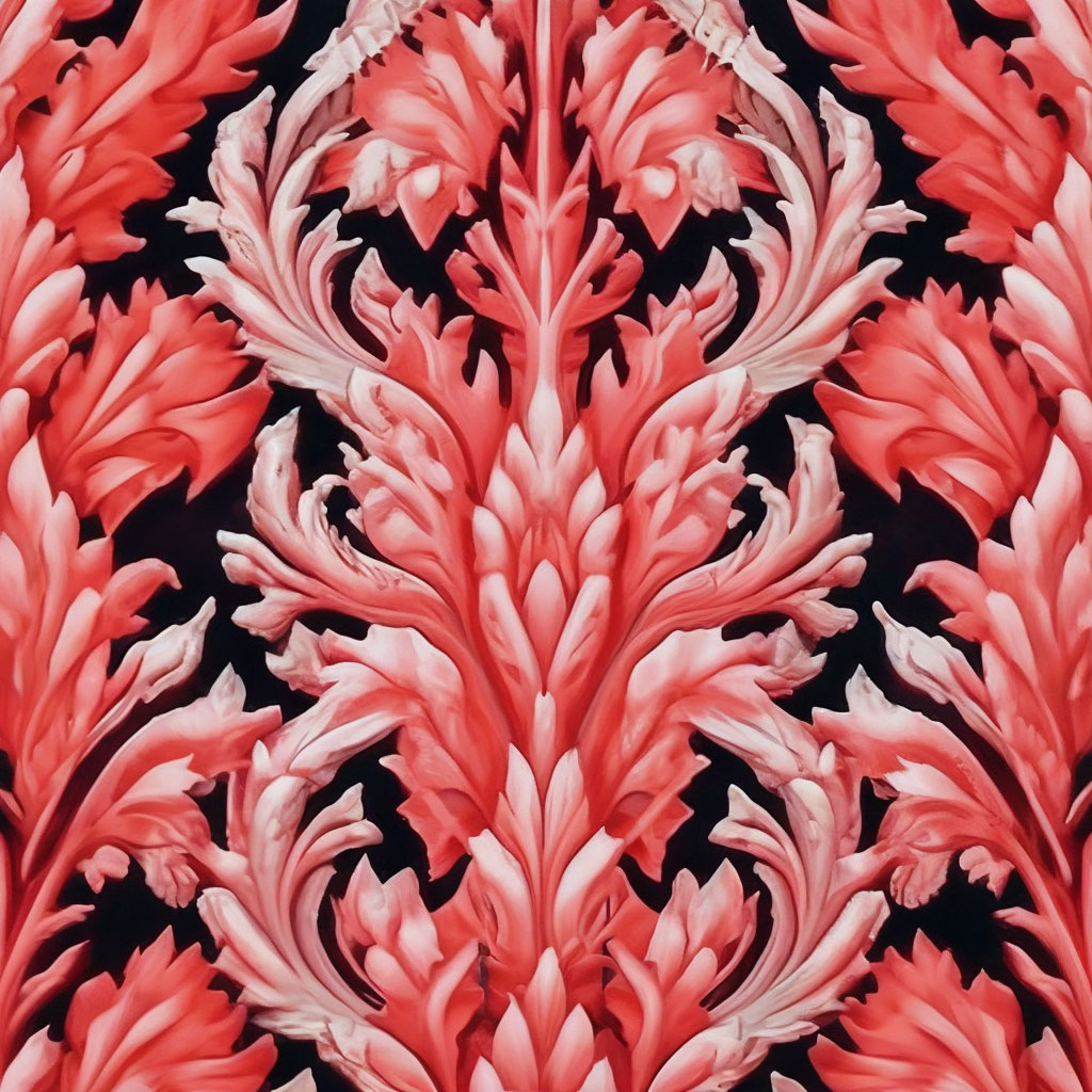 "Coral jacquard fabric with a fancy Damascus pattern" — image created ...