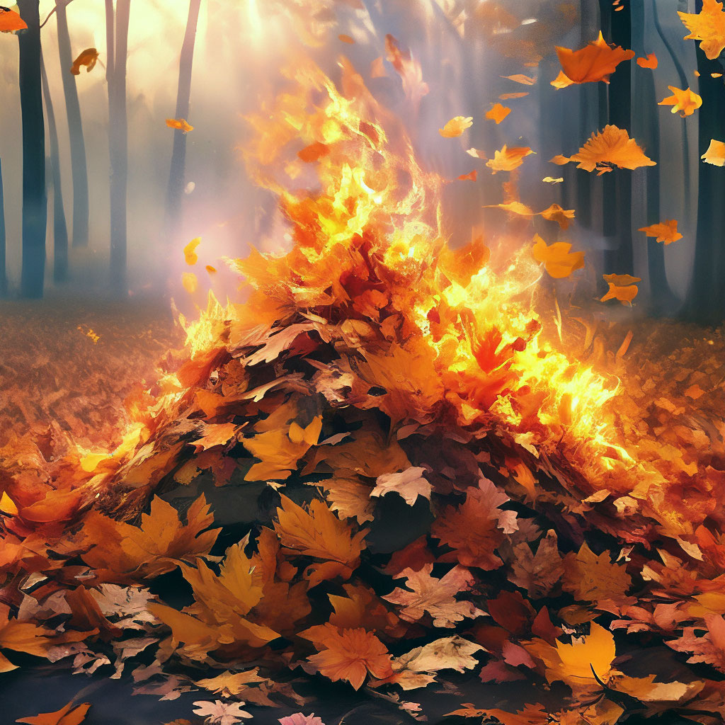 "Leaf fall time, burning leaves, bonfires, photorealism, high detail ...