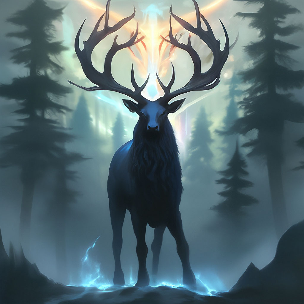 "Totemic dark elk" — image created in Shedevrum