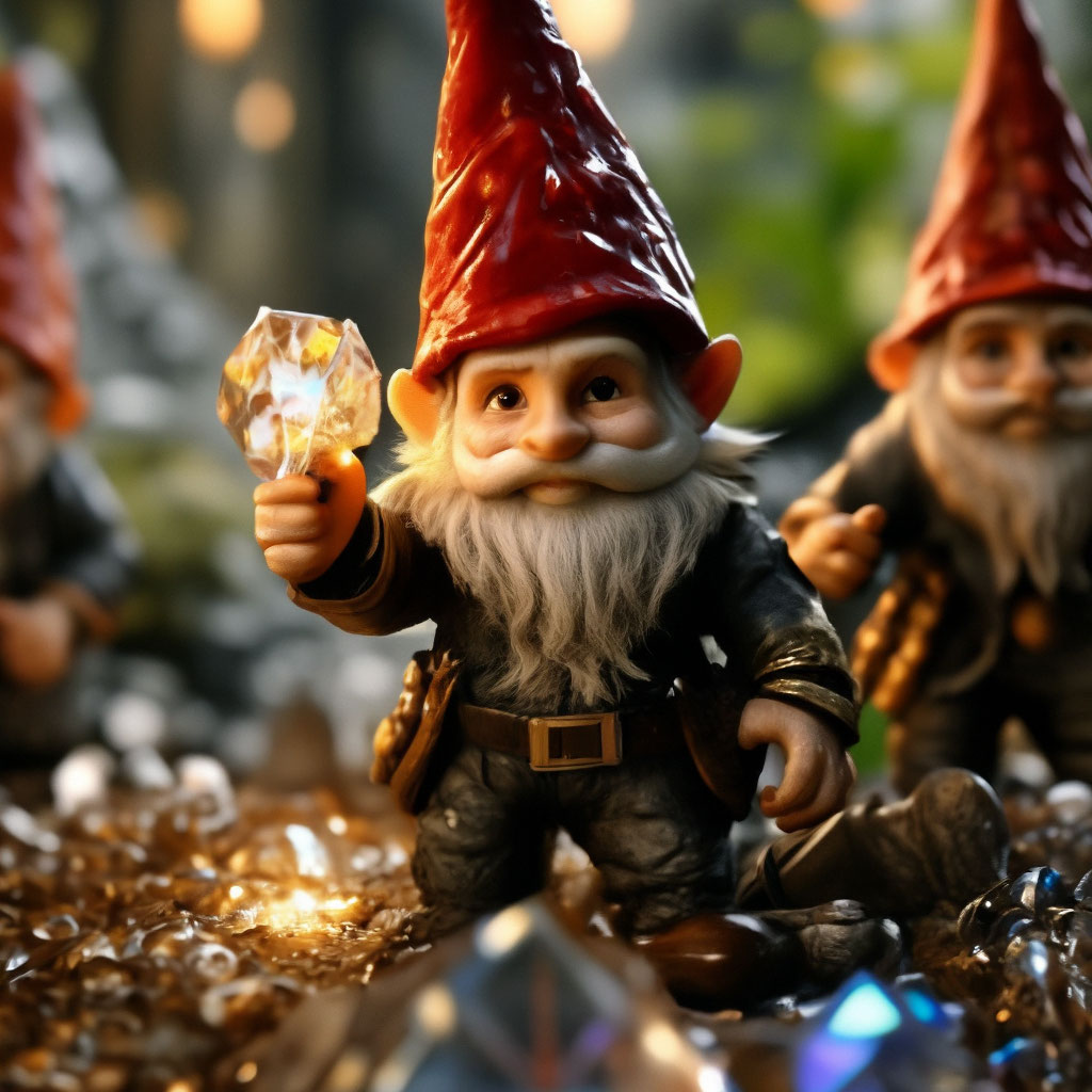 "Little realistic gnomes treasure hunters in a diamond fairyland ...