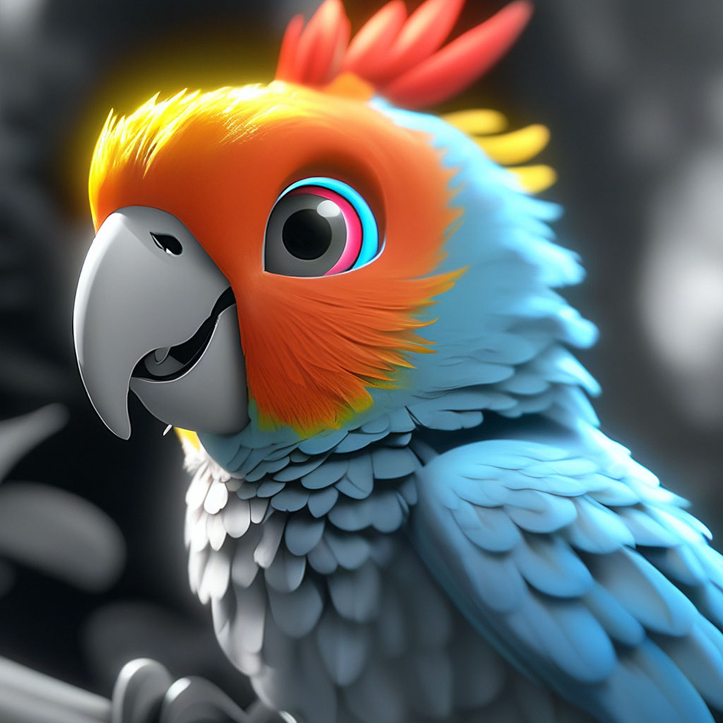"Cute cartoon parrot, realistic, beautiful, 8k, close-up, 30mm lens, 1 ...