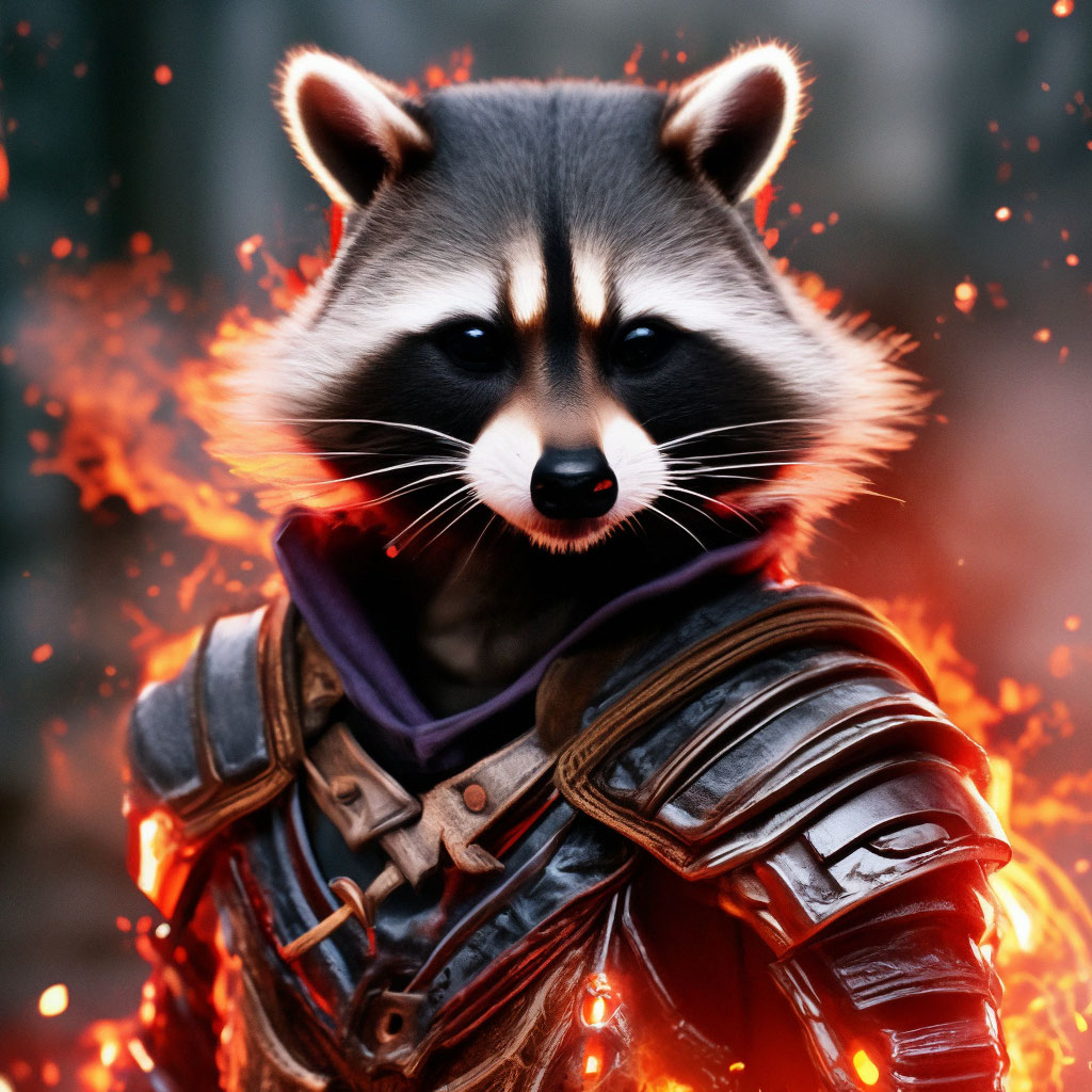 "Hyper realistic,strong,beautiful,realistic,powerful, raccoon warrior ...