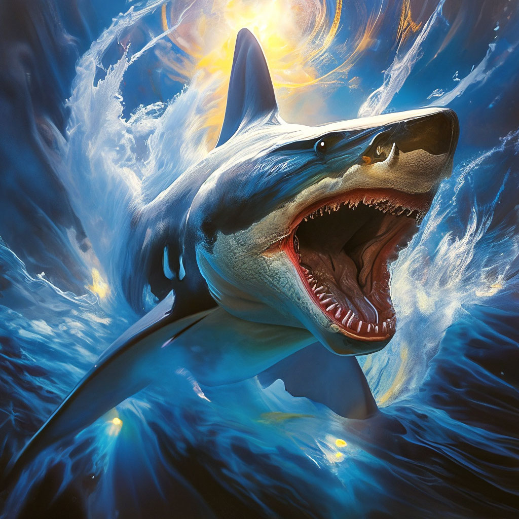 ".🤍Totem and Taboo🩶. Majestic huge shark materializes from the depths ...
