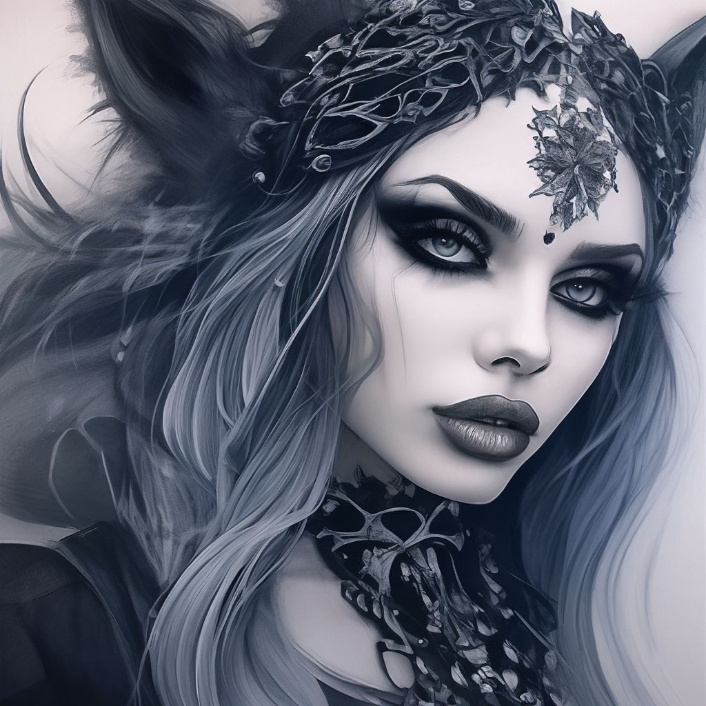 "Goth girl werewolf beauty,long eyelashes, watercolor, drawing, photo ...