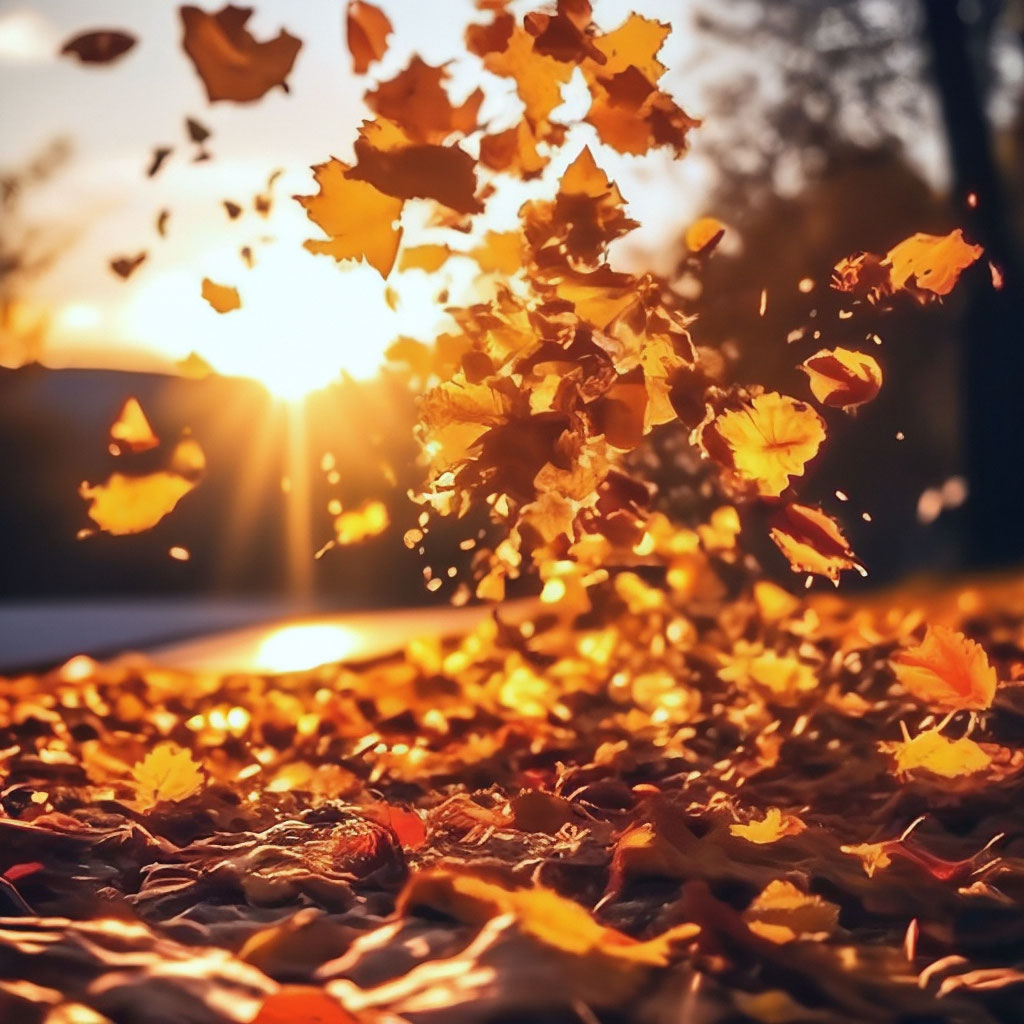 "Autumn sun leaves falling down. / professional photo, the sun turns ...