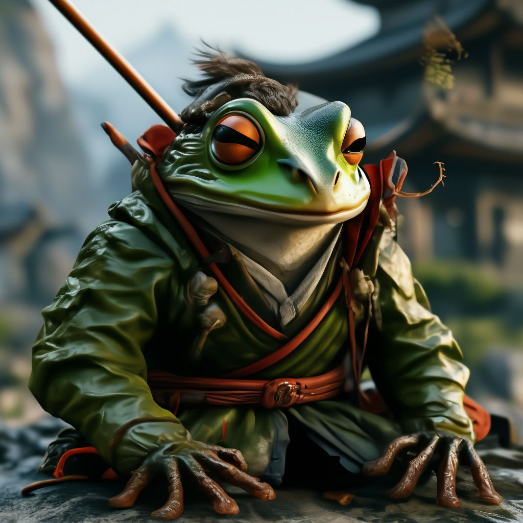 "Super realistic frog son sei with long mustache and beard in Chinese ...