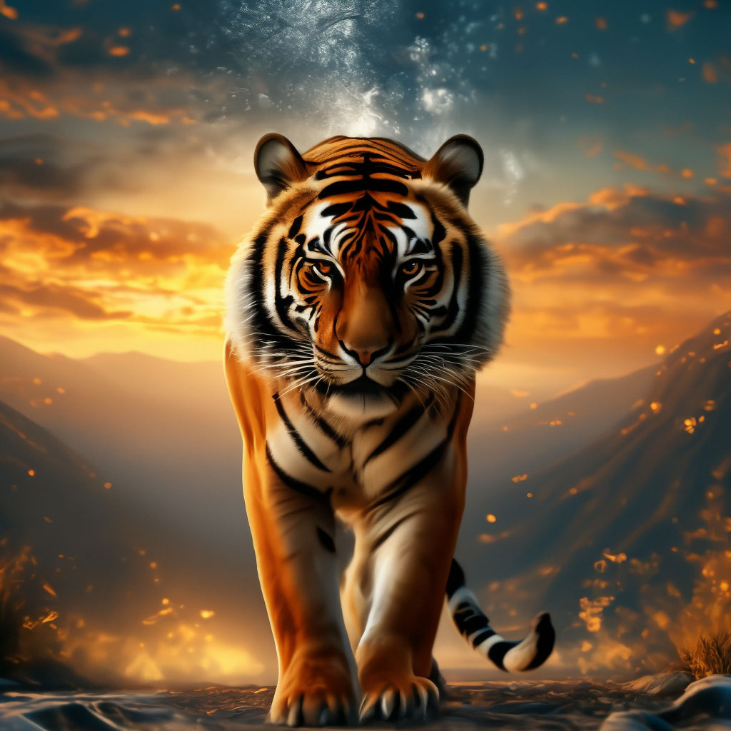 "The tiger walks off into the distance, turned around to say goodbye ...
