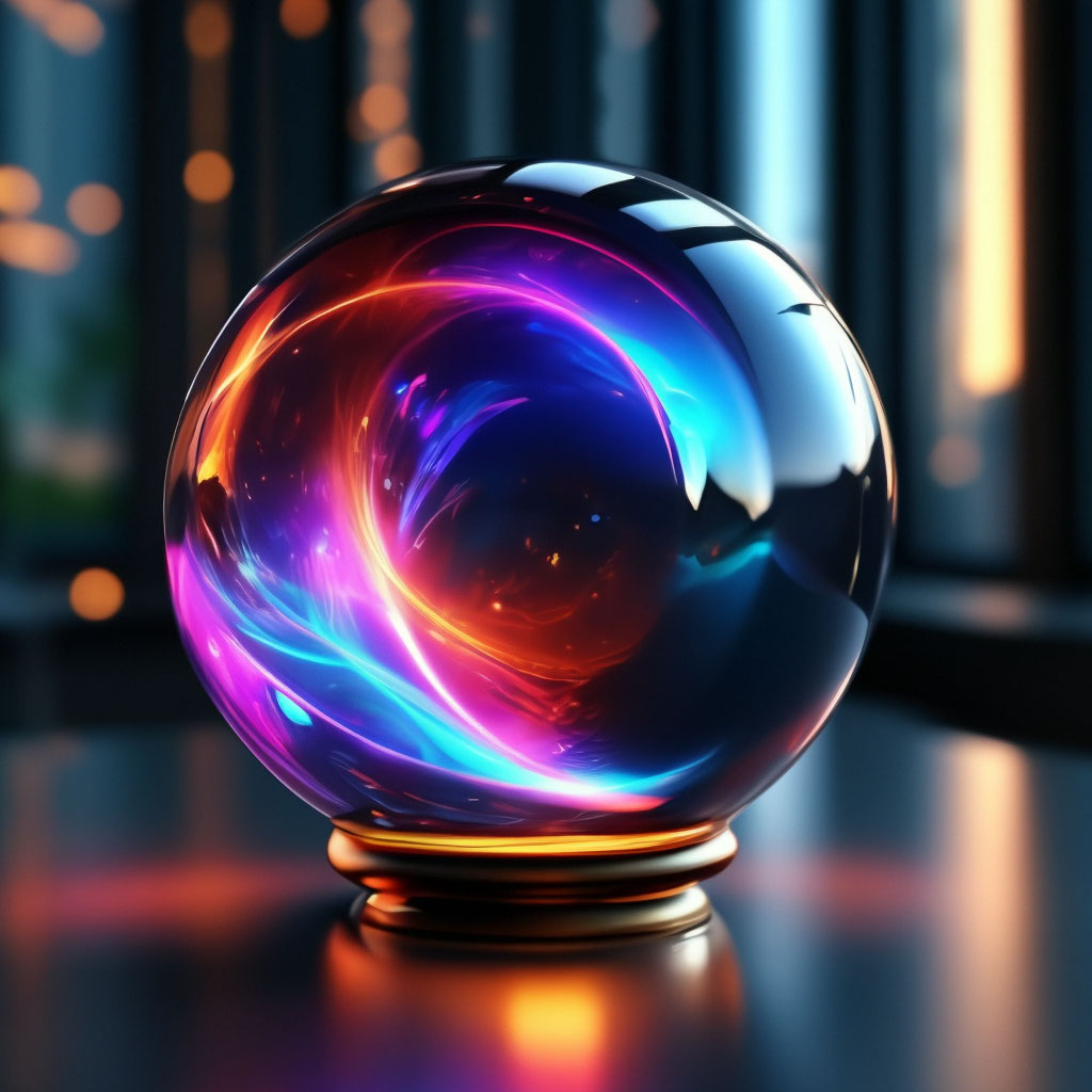 "Neon crystal ball, 3d, 5d, voluminous, curly, convex, enviable, cosmic ...