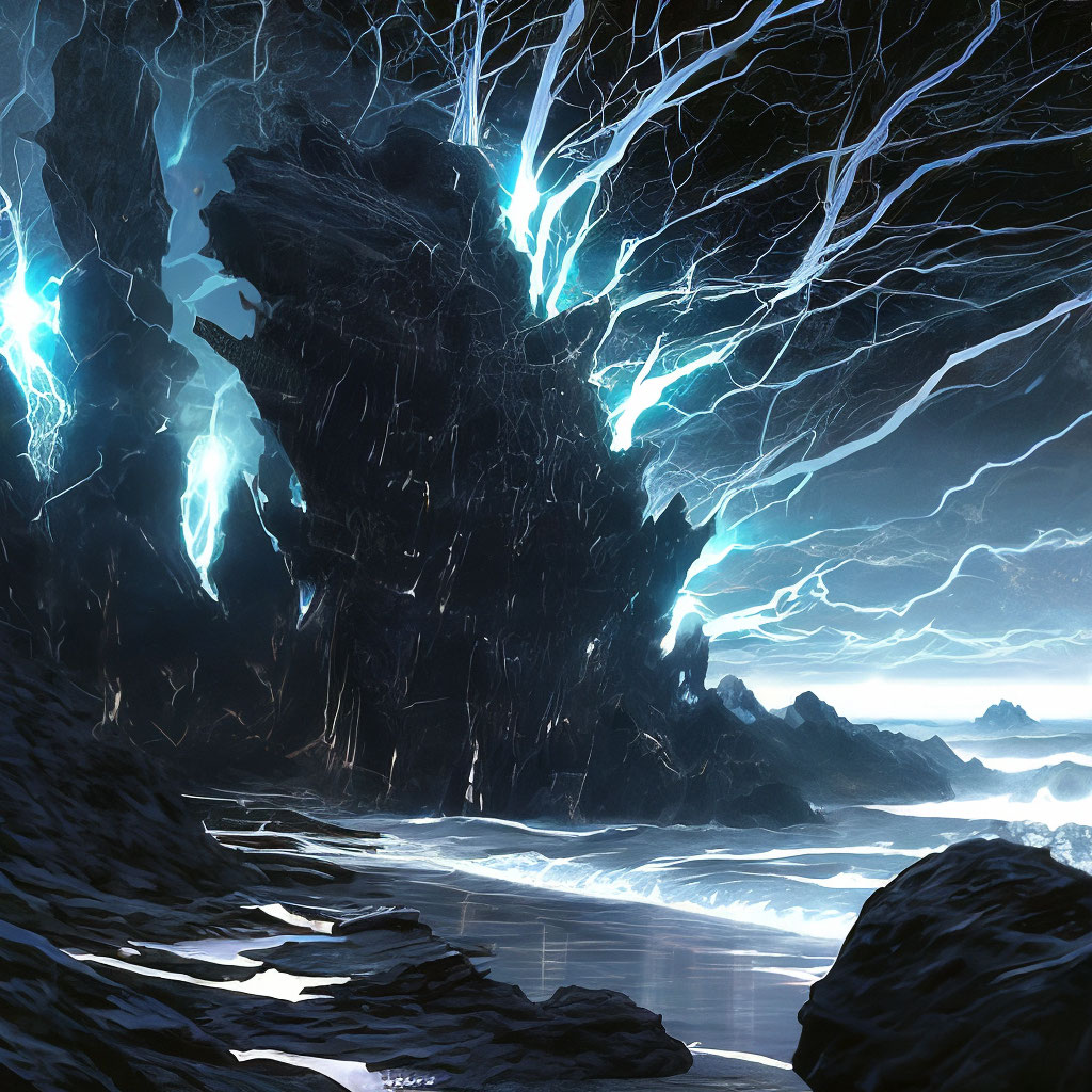 "Black Plasma , a complicated biomechanical alien landscape, seashore ...