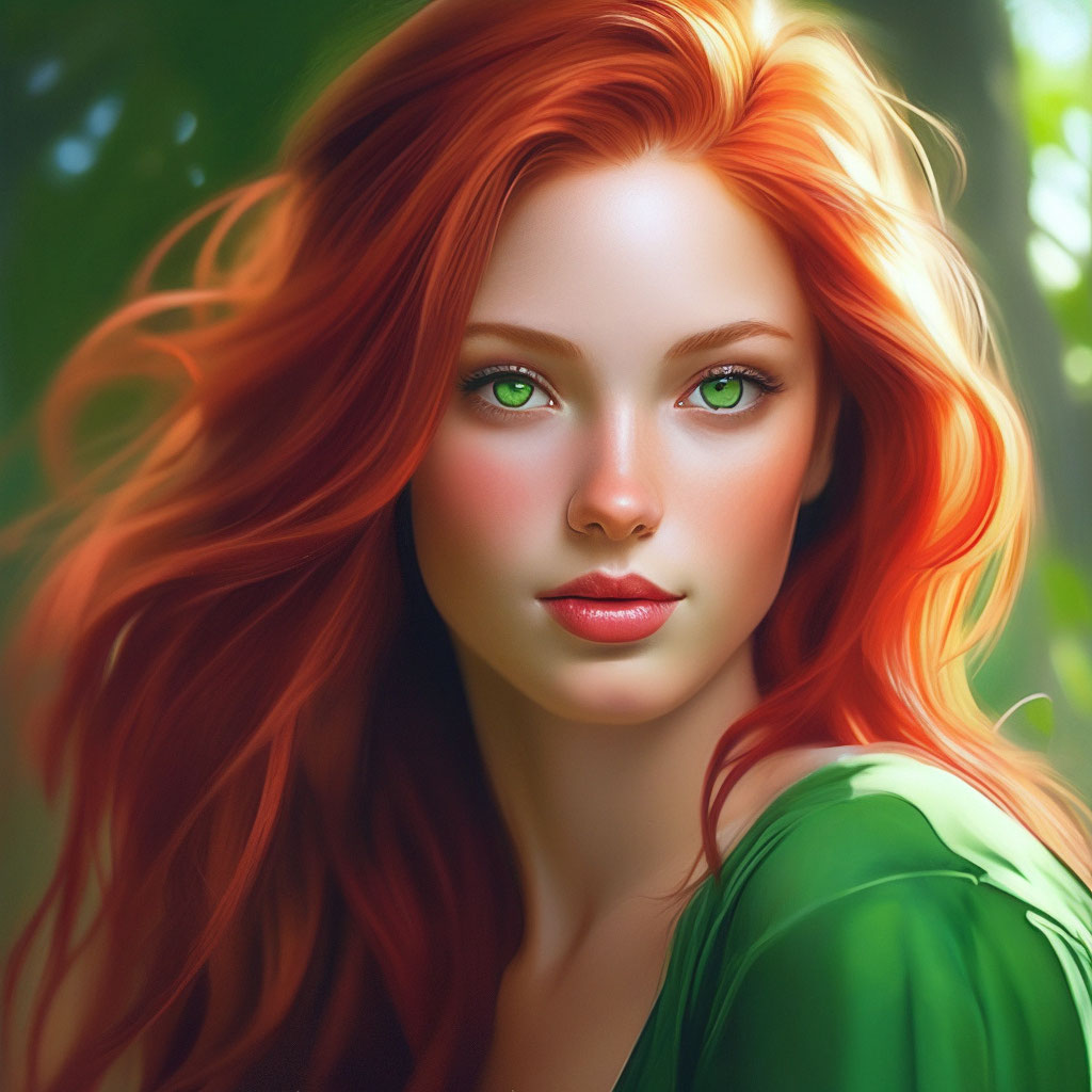 Beautiful Realistic Portrait Green Eyes Red Hair — Image Created