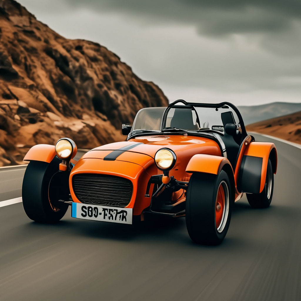 "2021 🇬🇧 Caterham Seven 170 in orange, driving along the highway, huge ...