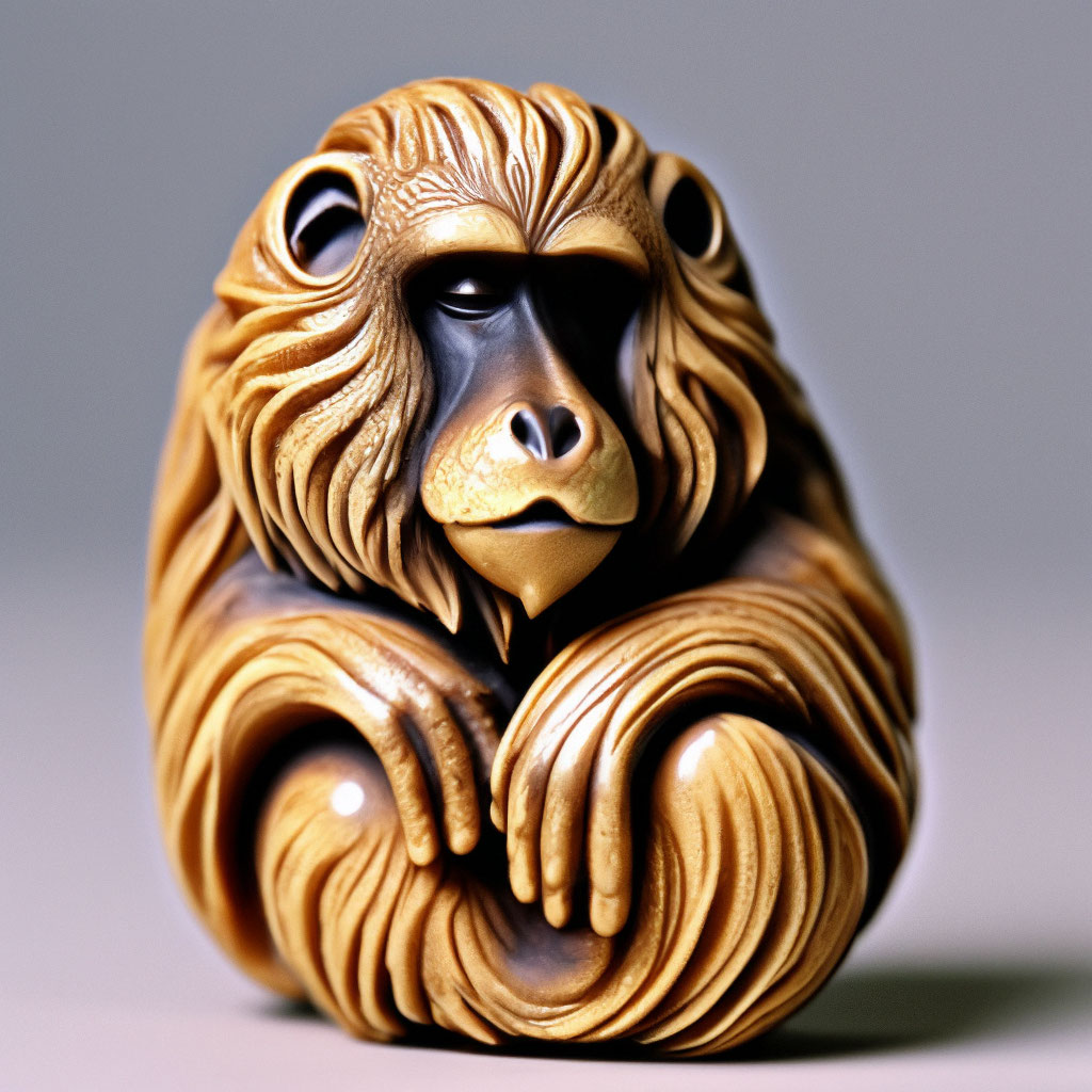 ". fractal. netsuke. short thick hairy baboon,Venetian wax carving ...