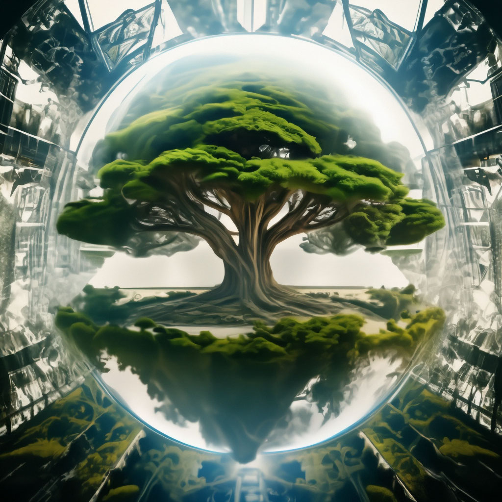 "Double exposure, 3d architectural model of the sphere,huge tall ...