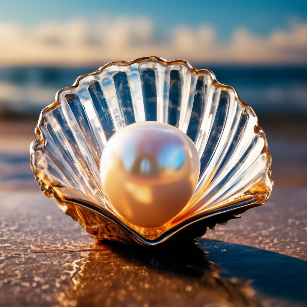 "A statuette made of transparent crystal is a large, open seashell with ...