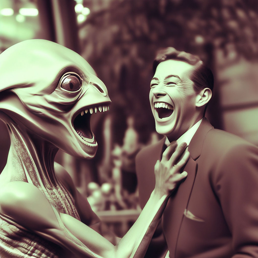 "An intelligent alien laughs at a stupid person" — image created in ...