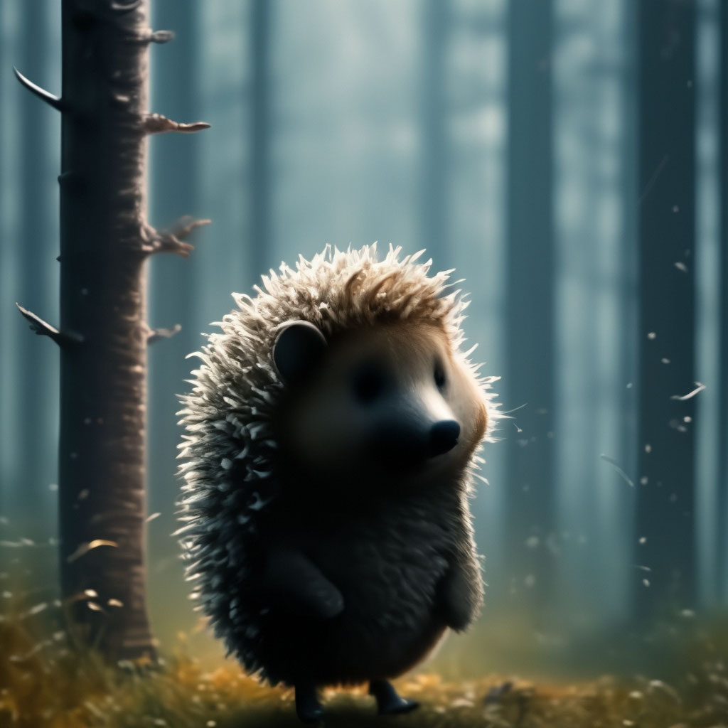 "Hedgehog in the fog single line drawing, forest, thick fog,night, dim ...