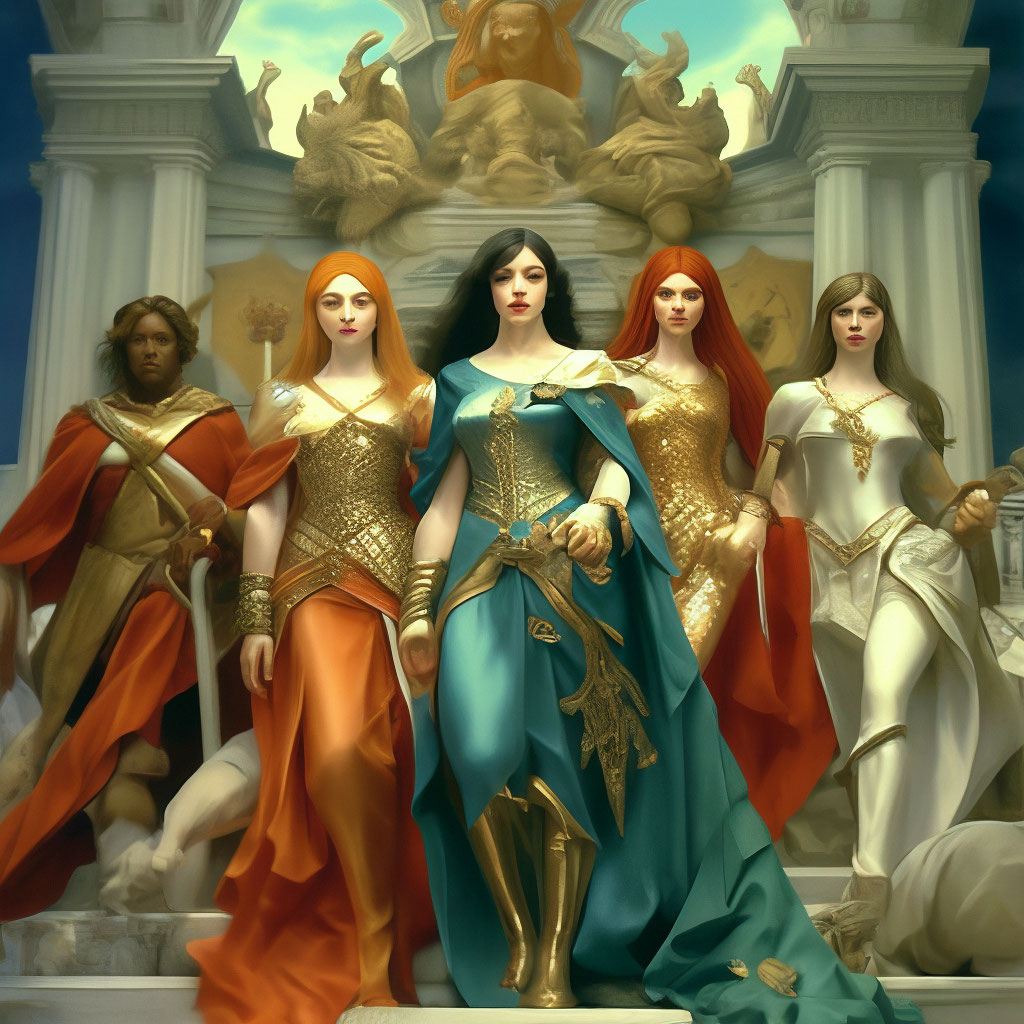"Rebels from Olympus, fantasy, rococo" — image created in Shedevrum