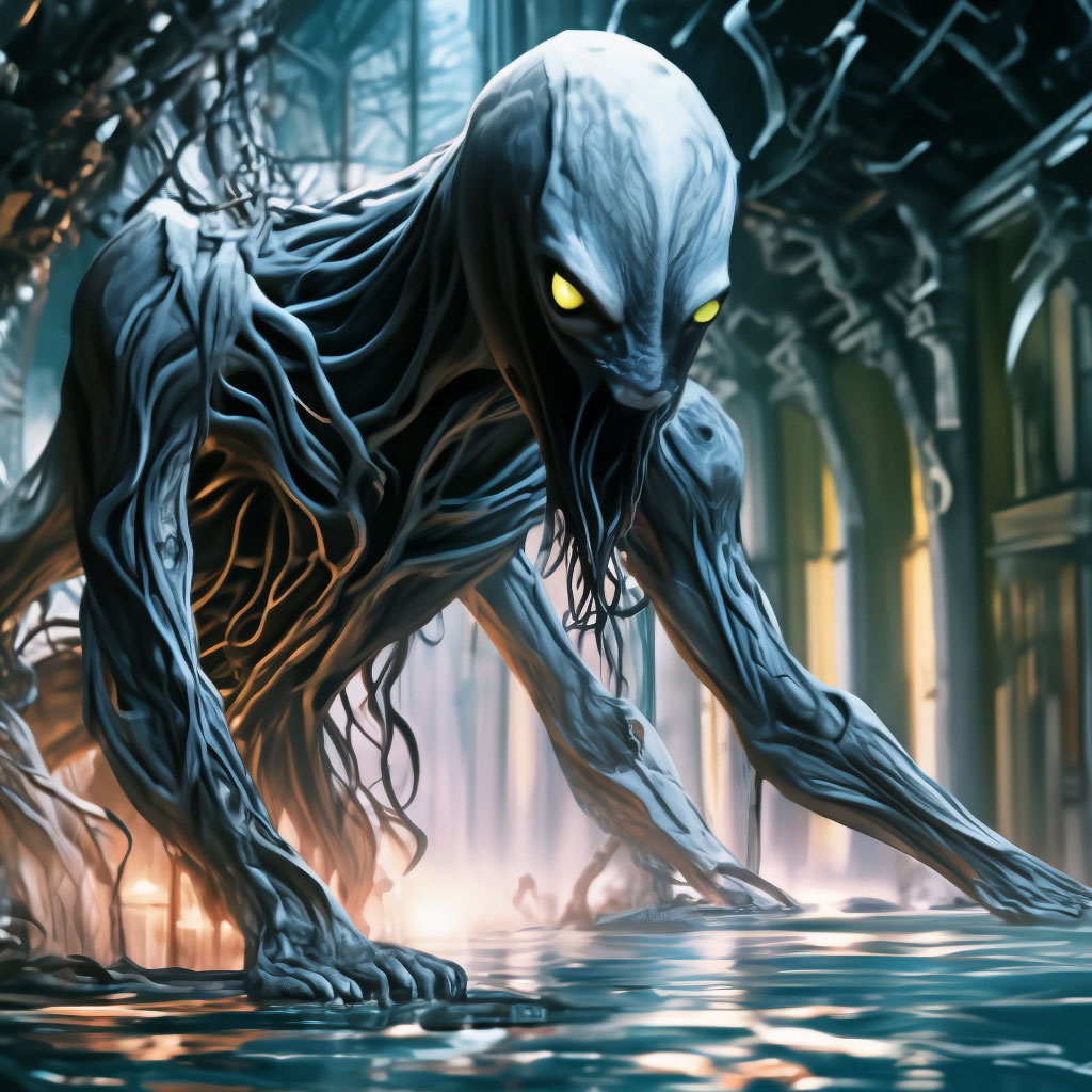 "Creature Rake in the sewer,horror, hyperdetalization, acid, detailed ...