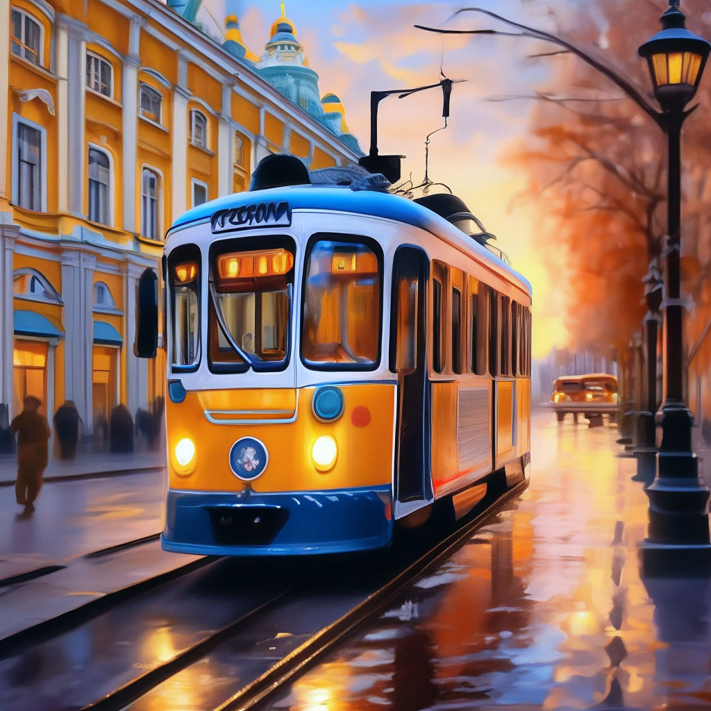 "Beautiful tram on the streets of St. Petersburg, realistic" — image ...