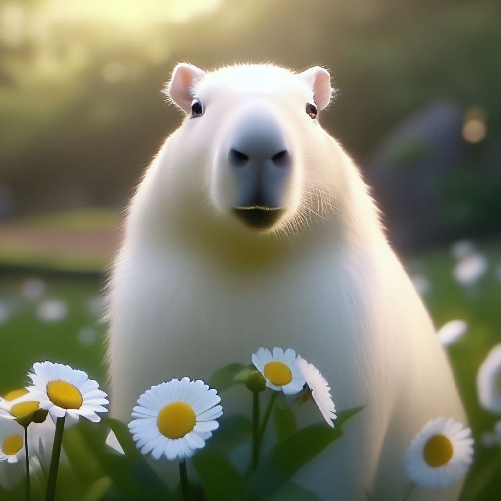 "White capybara with a daisy in hand, beautiful, 1/250s, 4k, high ...