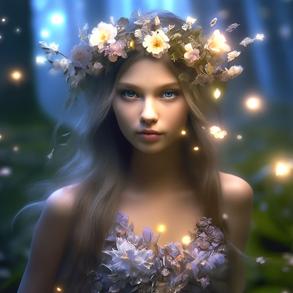 "In the photo, a beautiful nymph-naiad girl, full-face view ...