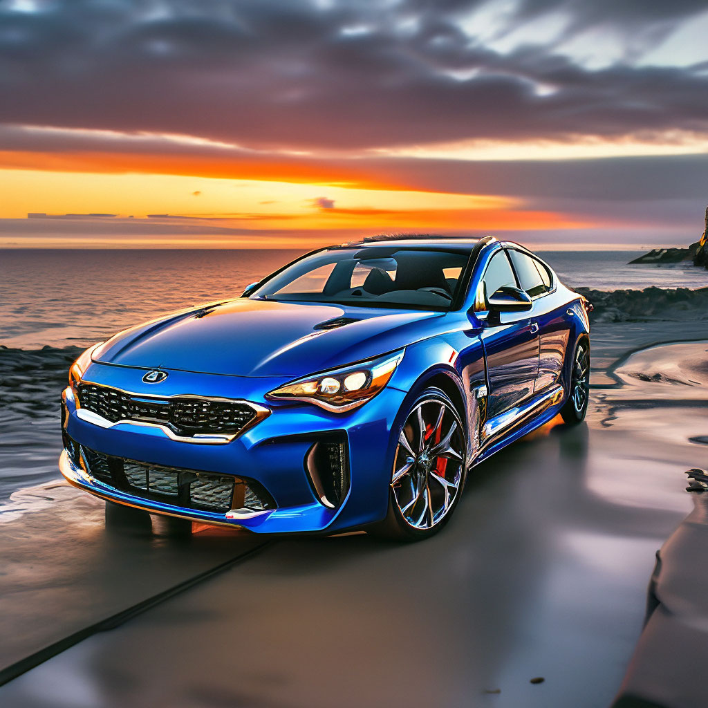 "Kia stinger, sunset on the sea, aesthetically pleasing, beautiful ...