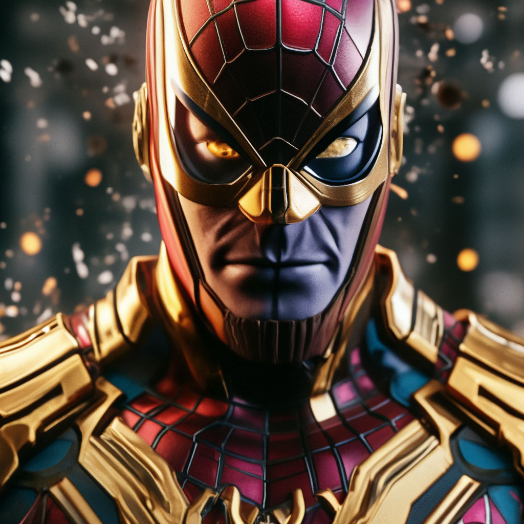 "Spider-man captured Thanos" — image created in Shedevrum