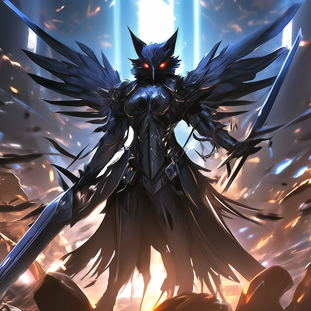 "Dark fantasy, big black raven of swords, realistic, professional photo ...