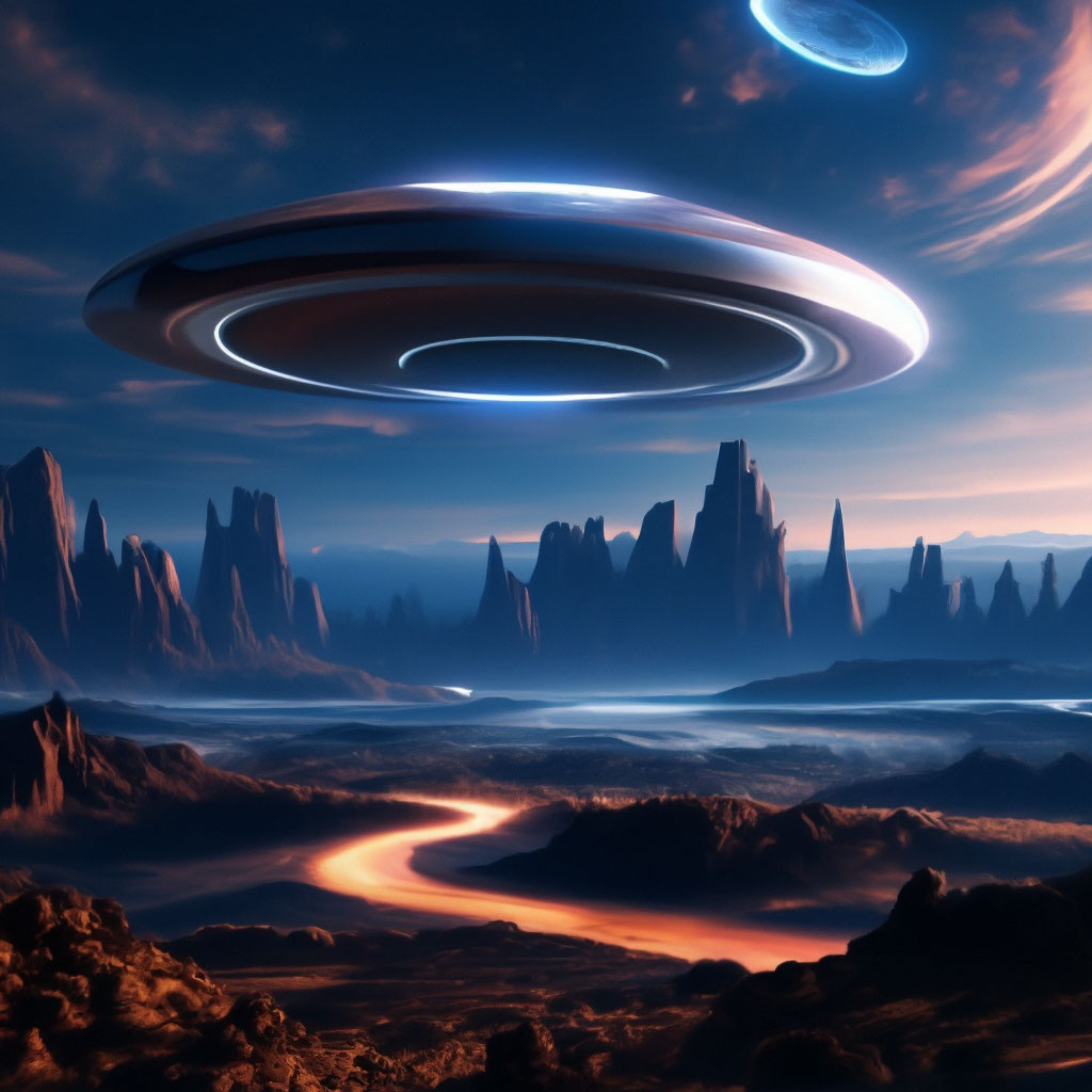 "A beautiful other planet, space, a large unusual ring-shaped UFO, is ...