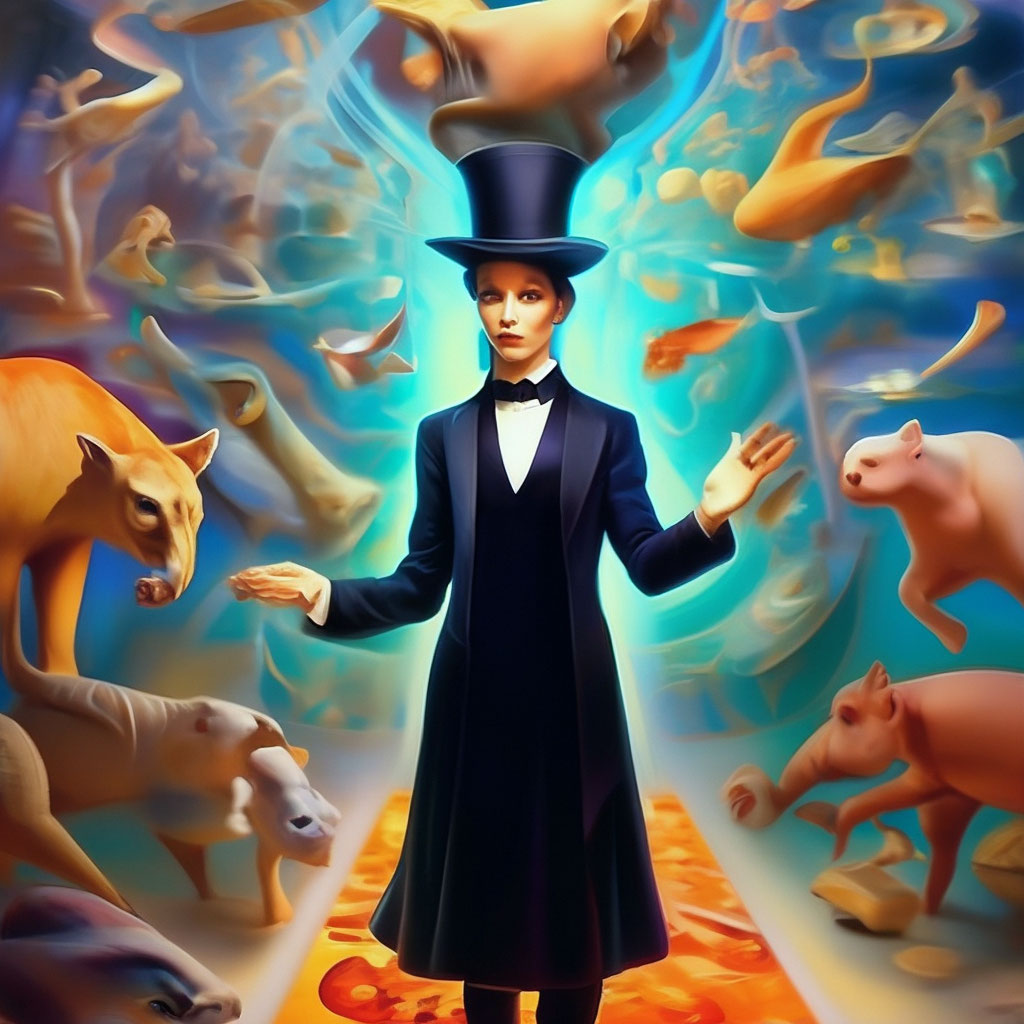 "The amazing world of magic tricks, in the style of Dali+David ...