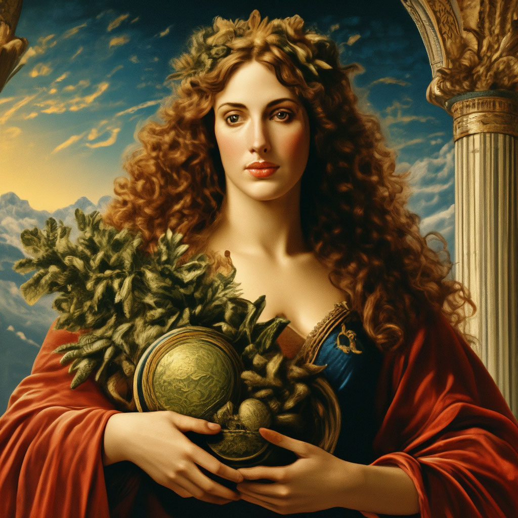 "The goddess Fortune holds a cornucopia in her hands" — image created ...