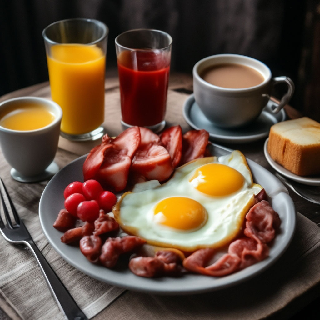 "Delicious breakfast of a glutton" — image created in Shedevrum