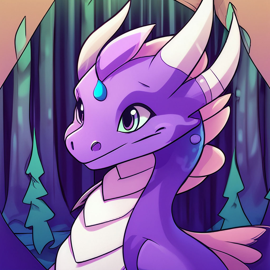 "Anthropomorphic dragon furry hand-drawn style forest purple spiro face ...