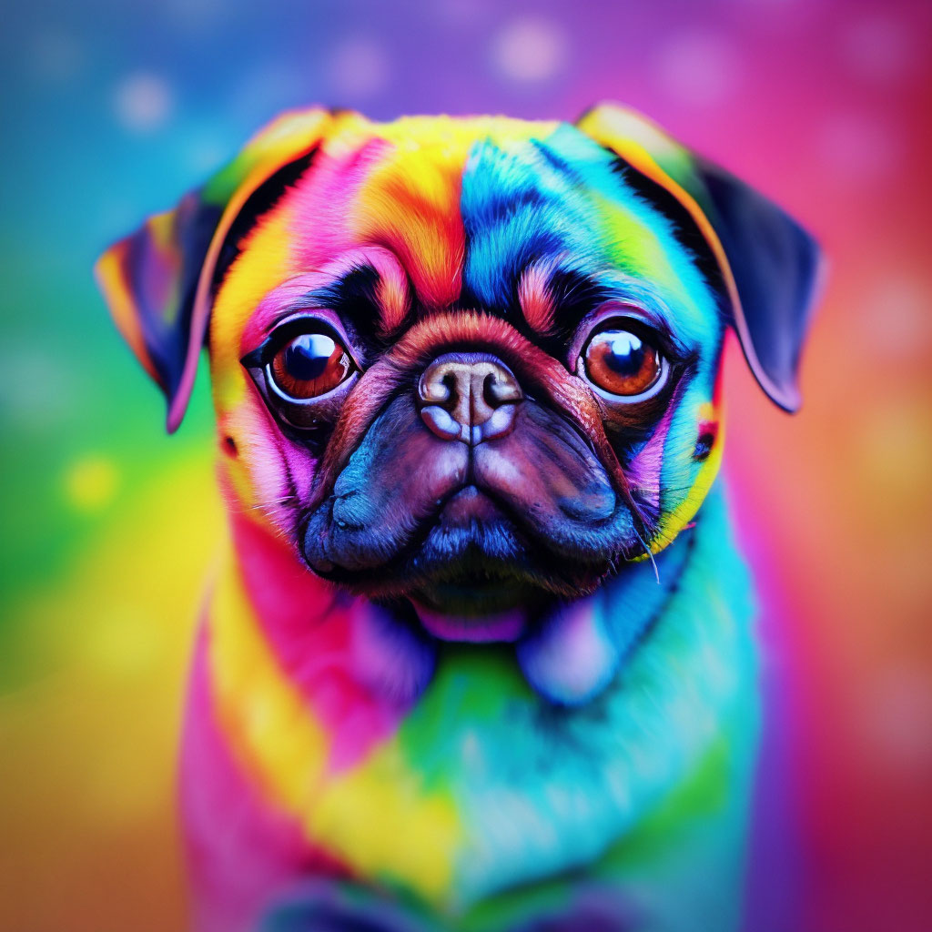 "Rainbow pug" — image created in Shedevrum