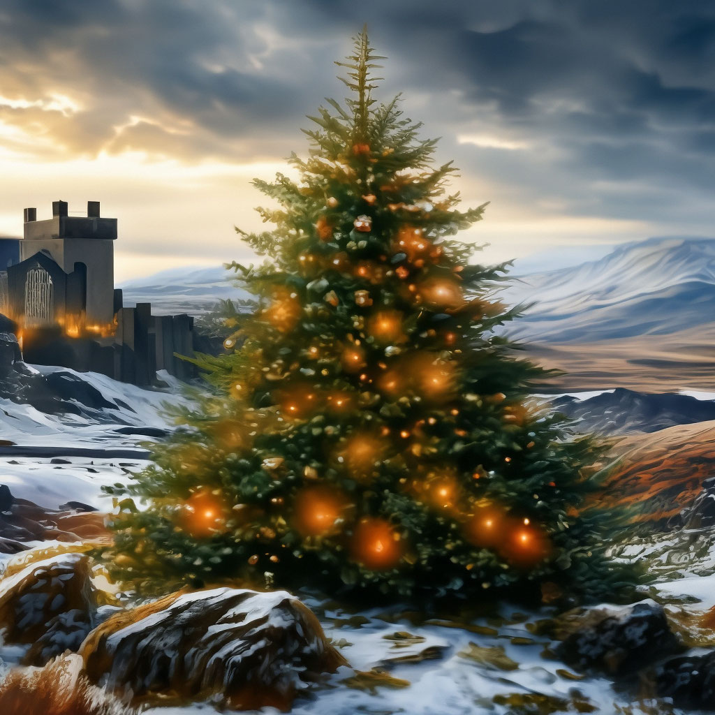 "Scotland, A magnificent Christmas tree all covered with needles ...