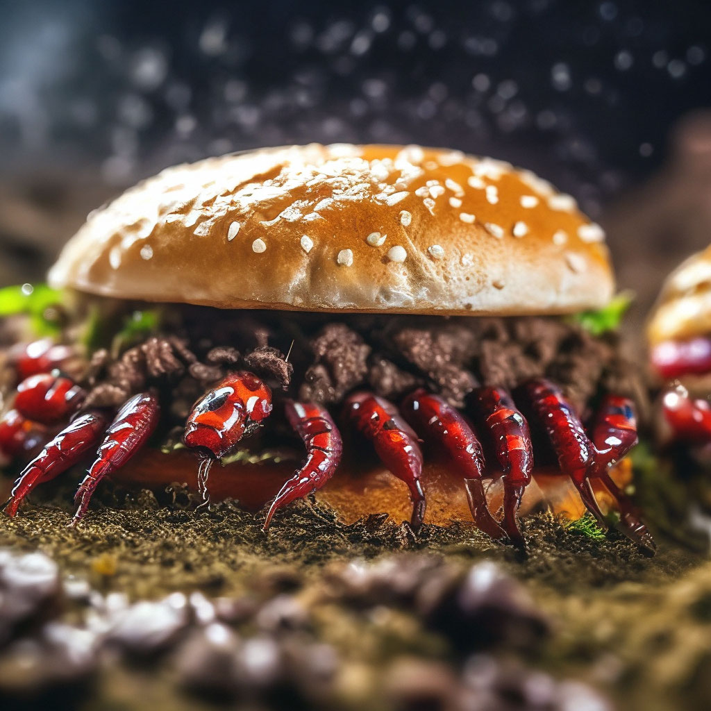 "Burger, between layers worms, cockroaches, dirt, earth, maggots ...