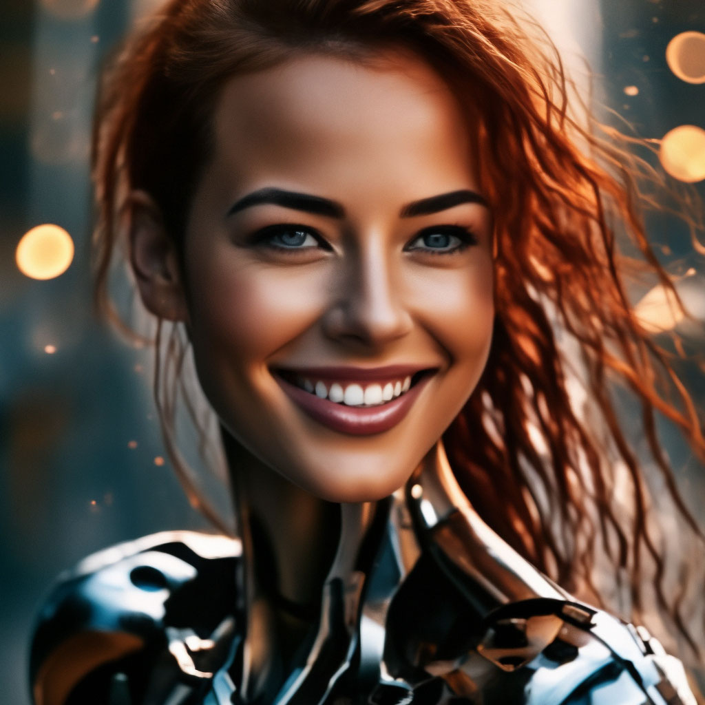 "Cyborg with a human face female with a cute smile" — image created in ...