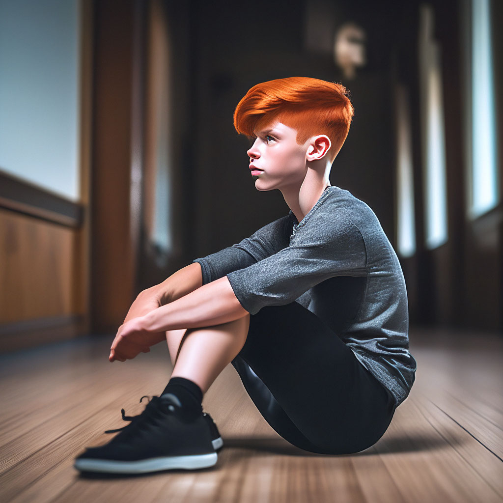 "A young handsome red-haired balleron guy with a daring hairstyle of 15 ...