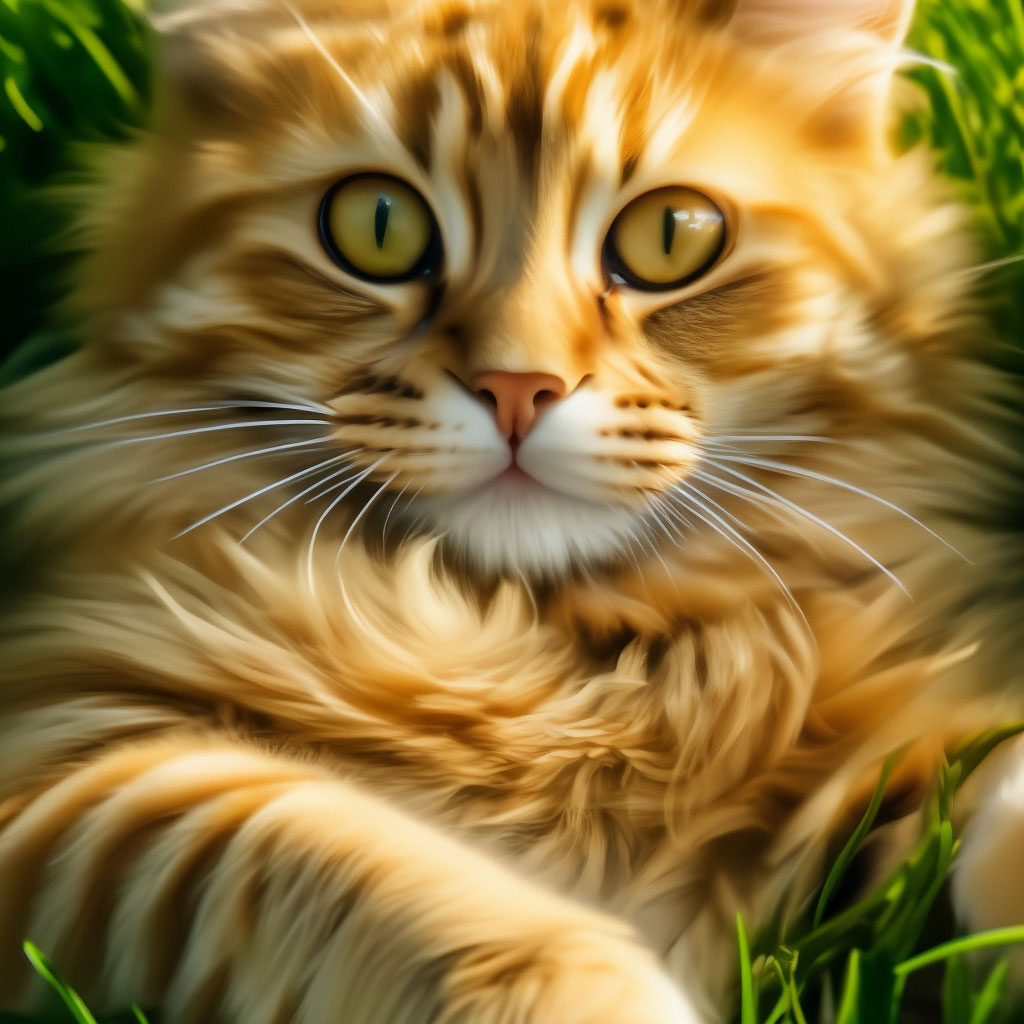 "Mega fluffy and the cutest cat with huge eyes and golden fur lies on ...