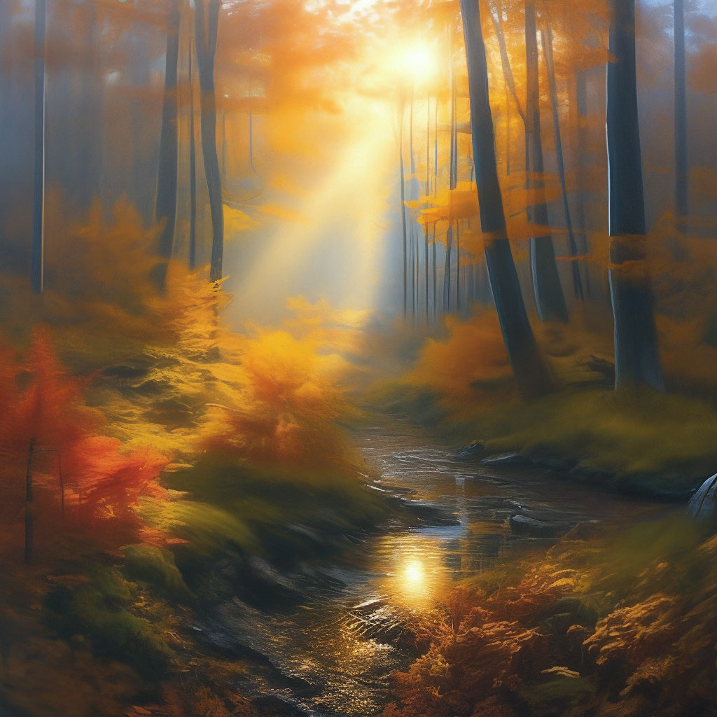 "Morning in the autumn forest, realism, detail" — image created in ...