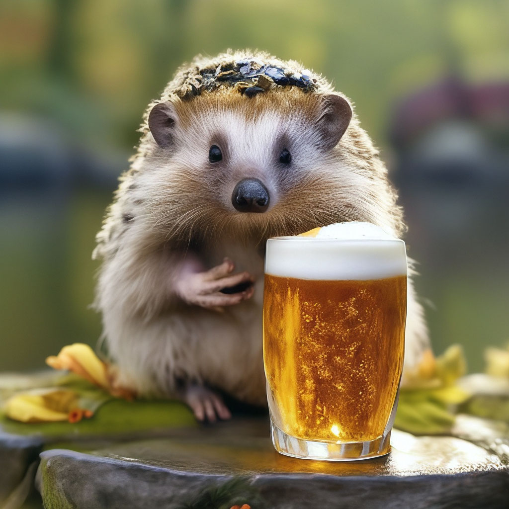 "Hedgehog with beer" — image created in Shedevrum