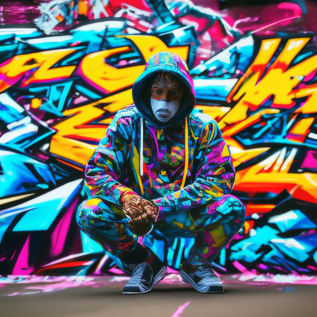"Dub step, d'n'b, on the background of graffiti" — image created in ...