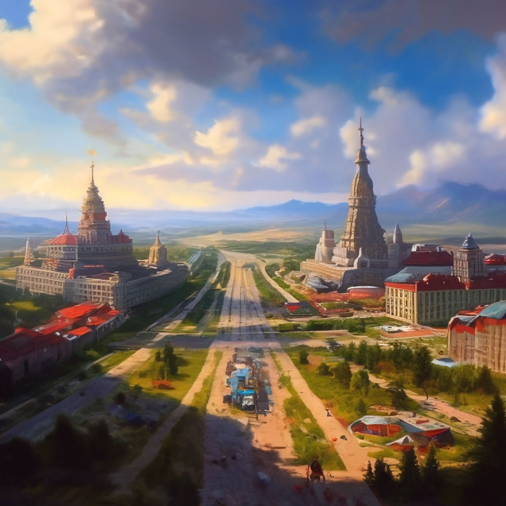 "Soviet city view from afar" — image created in Shedevrum
