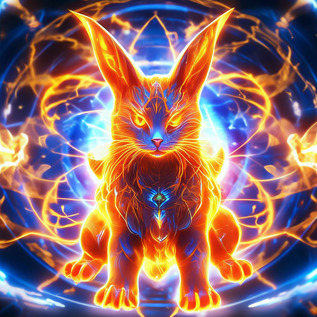 "An epic fractal fire rabbit cat bursts out of the Open activated ...