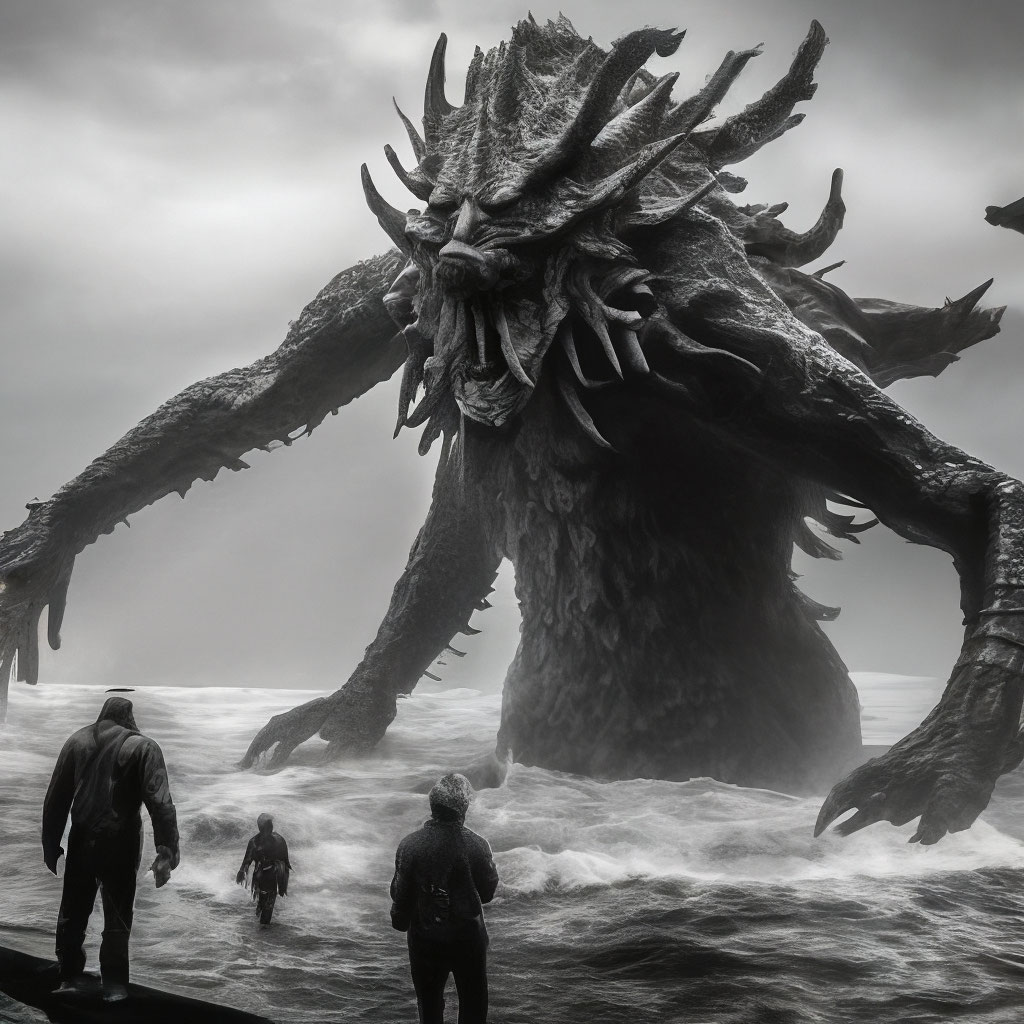 "Dagon comes out of the sea to people, monster, scales, fish, people ...