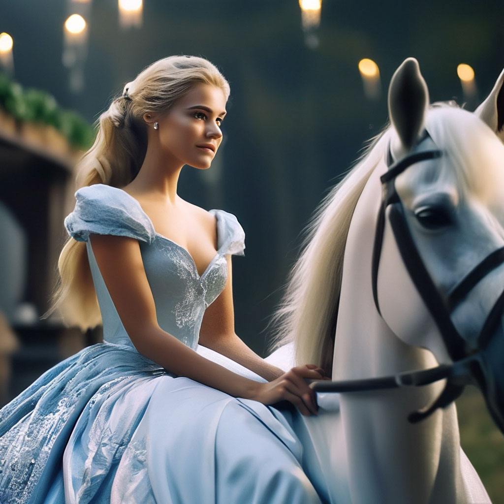 "Cinderella is sitting on a horse in a wedding dress. The film "Three ...