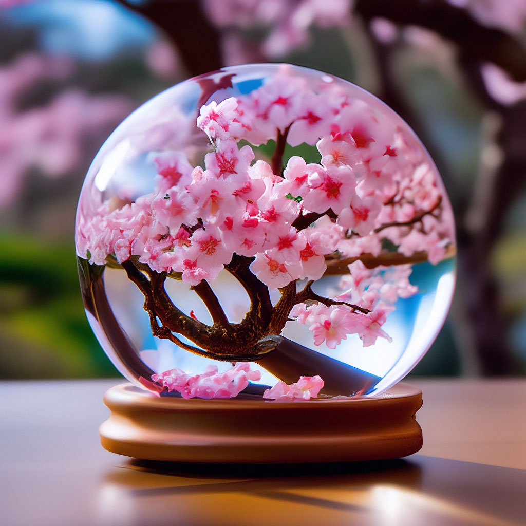 "Inside the sakura glass ball" — image created in Shedevrum