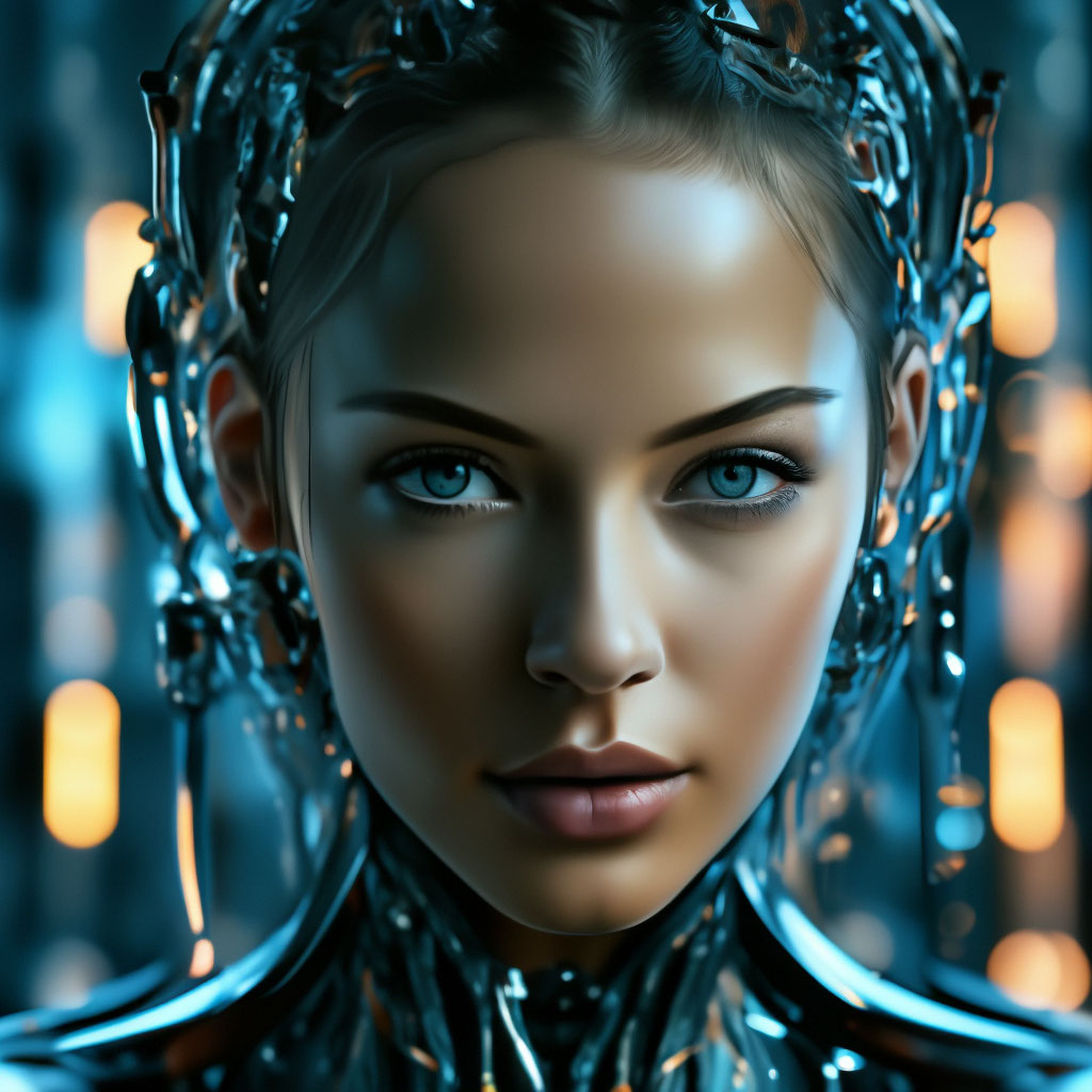 "In a transparent cyber head very beautiful girl,neuro-brain,hyper ...