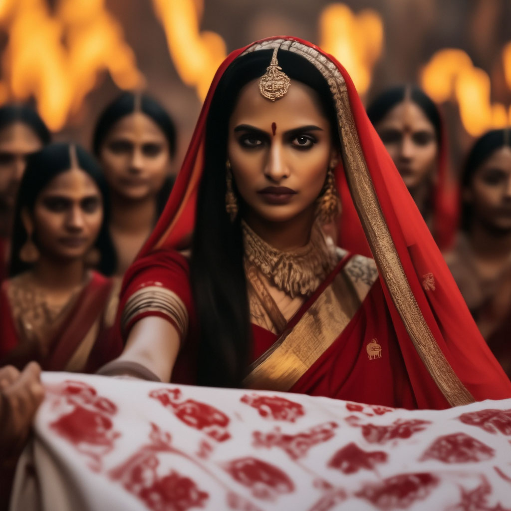 "Padmavati with a hundred other Indian women in a red sari goes into ...