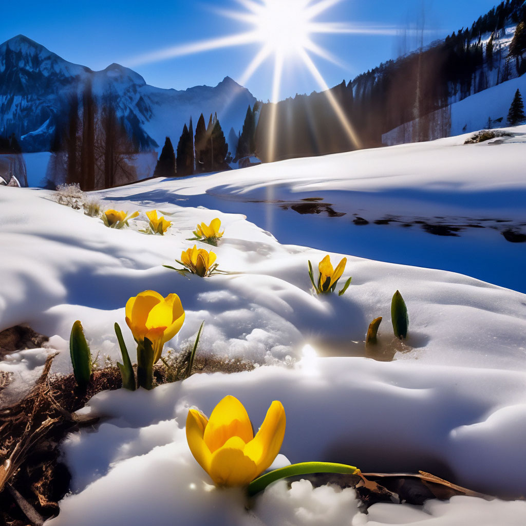 "The beginning of spring, melting snow, bright sun, high resolution ...
